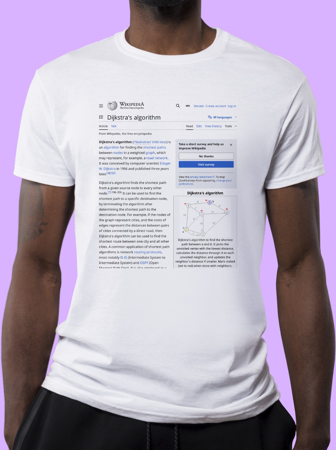 Dijkstra's algorithm Wikipedia T-Shirt