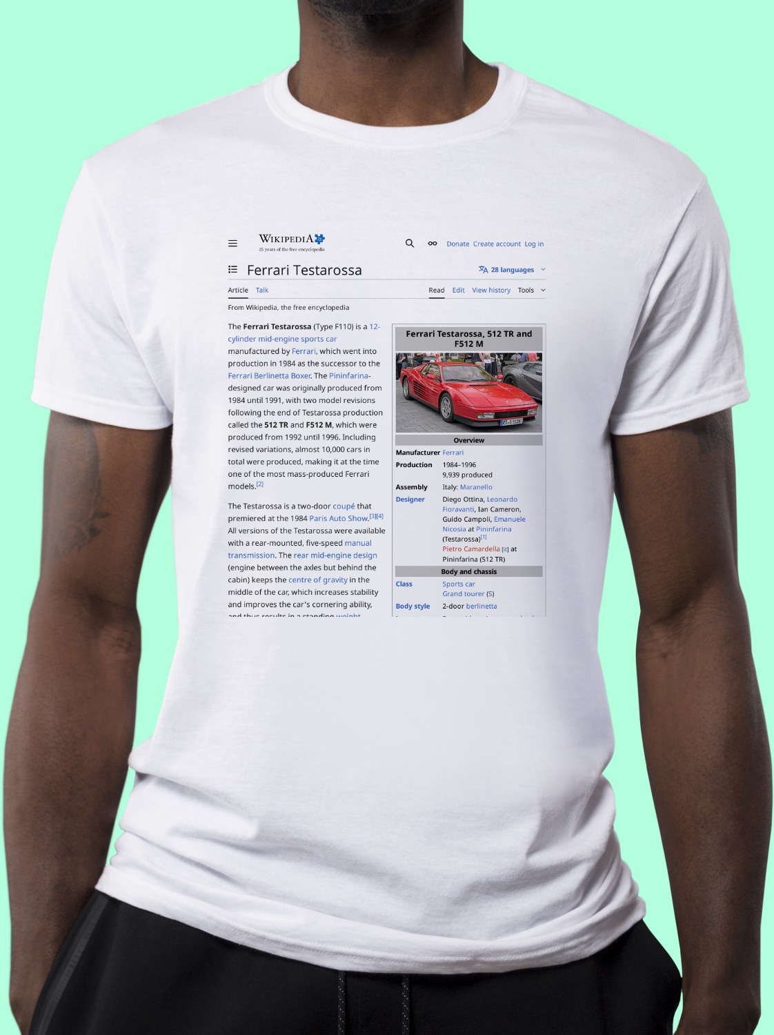 Ferrari Testarossa Wikipedia T-Shirt