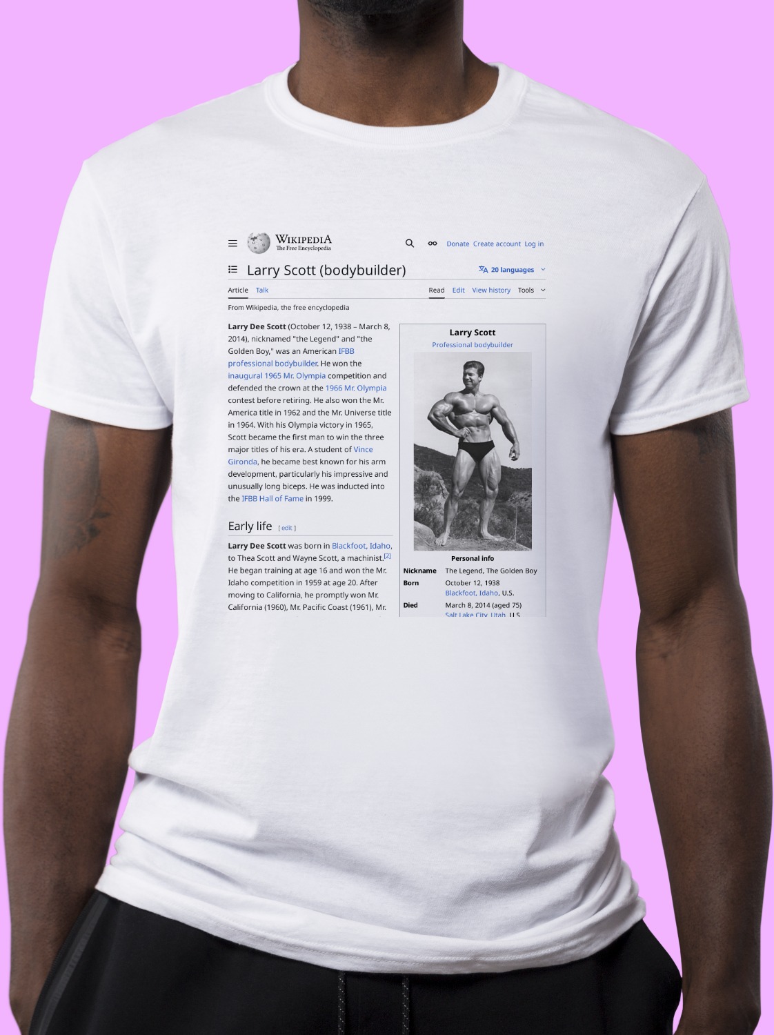 Larry Scott (bodybuilder) Wikipedia T-Shirt