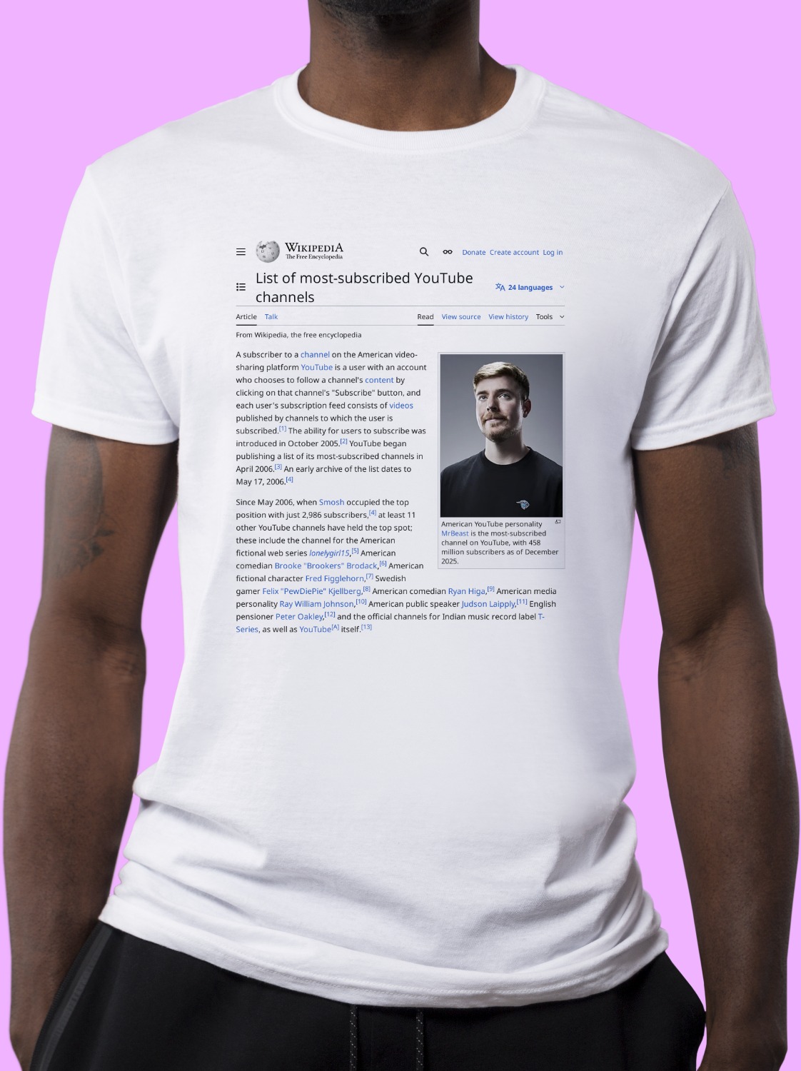 List of most-subscribed YouTube channels Wikipedia T-Shirt