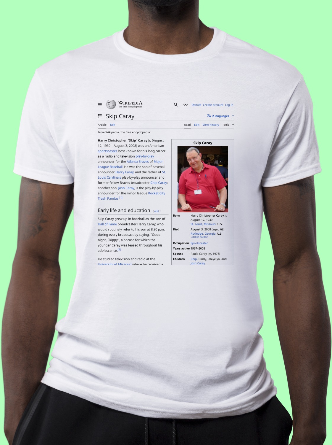 Skip Caray Wikipedia T-Shirt
