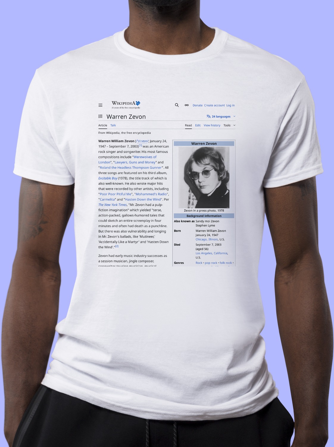Warren Zevon Wikipedia T-Shirt
